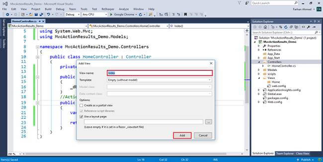 Different Types Of ActionResult In MVC